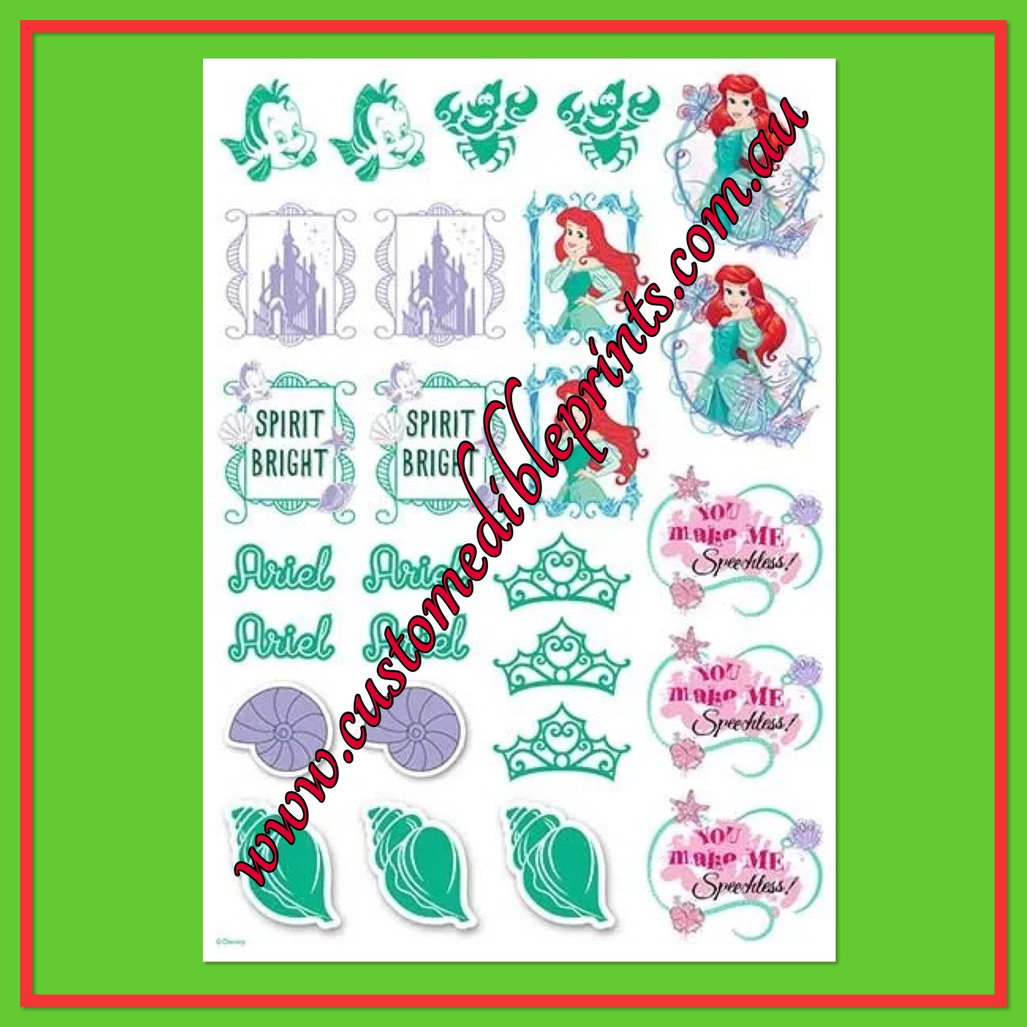 DISNEY PRINCESS - ARIEL MERMAID ICONS SHEET A4 EDIBLE IMAGE | CUSTOM ...