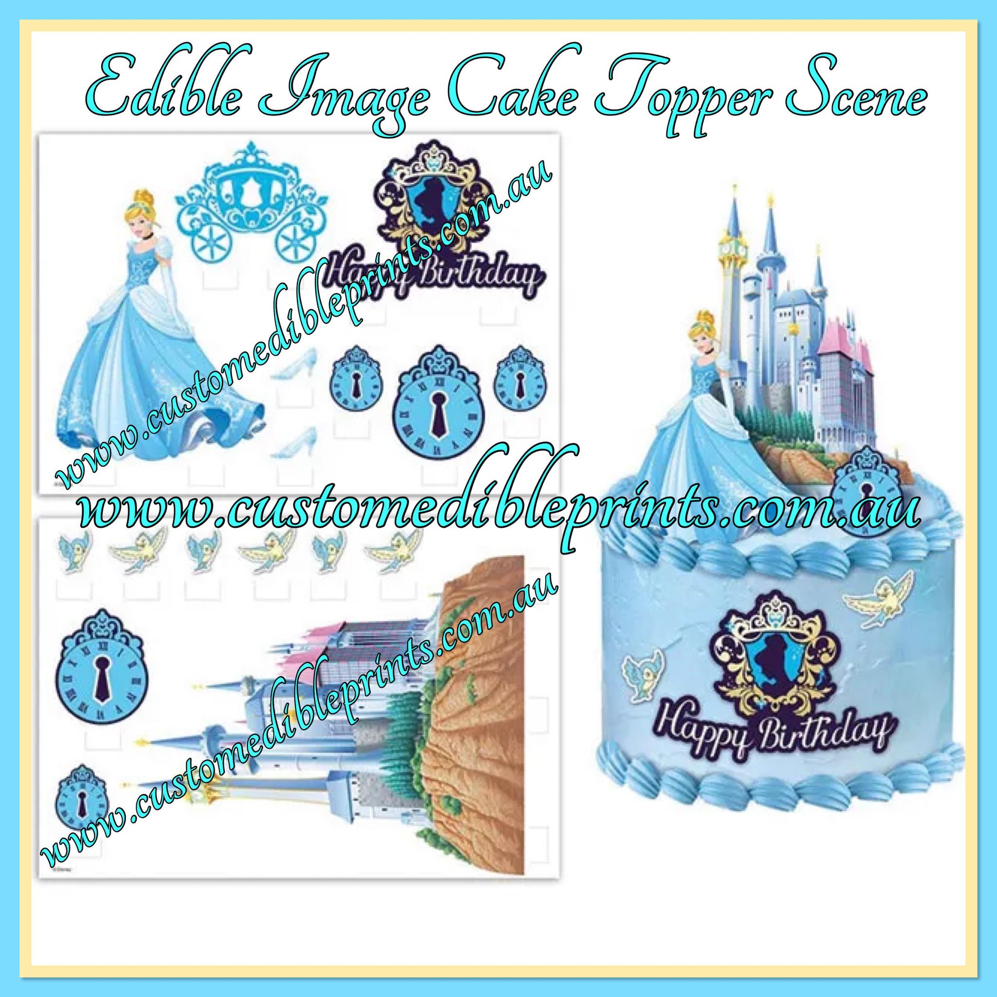 DISNEY PRINCESS - CINDERELLA CAKE TOPPER SCENE - EDIBLE IMAGES | CUSTOM ...