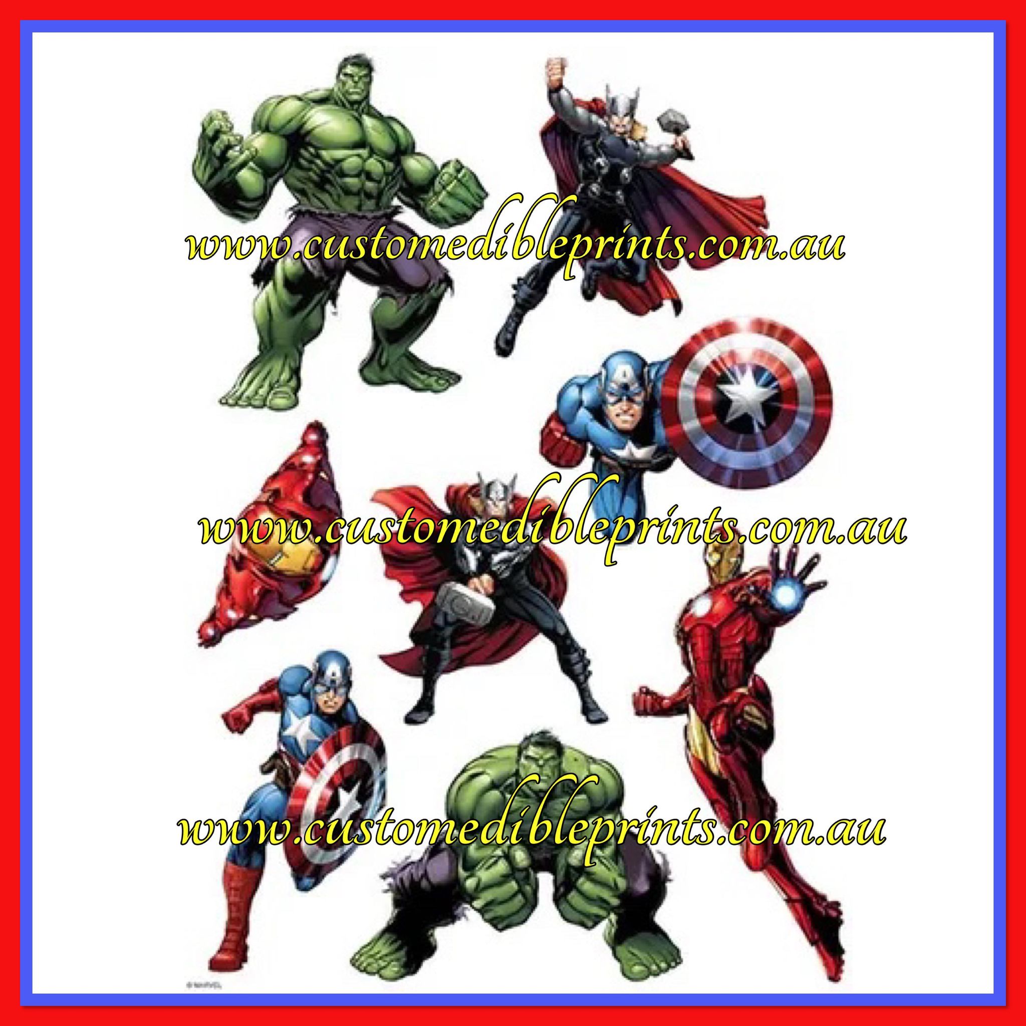 AVENGERS - HULK, THOR, IRON MAN ETC CHARACTER SHEET A4 EDIBLE IMAGE ...