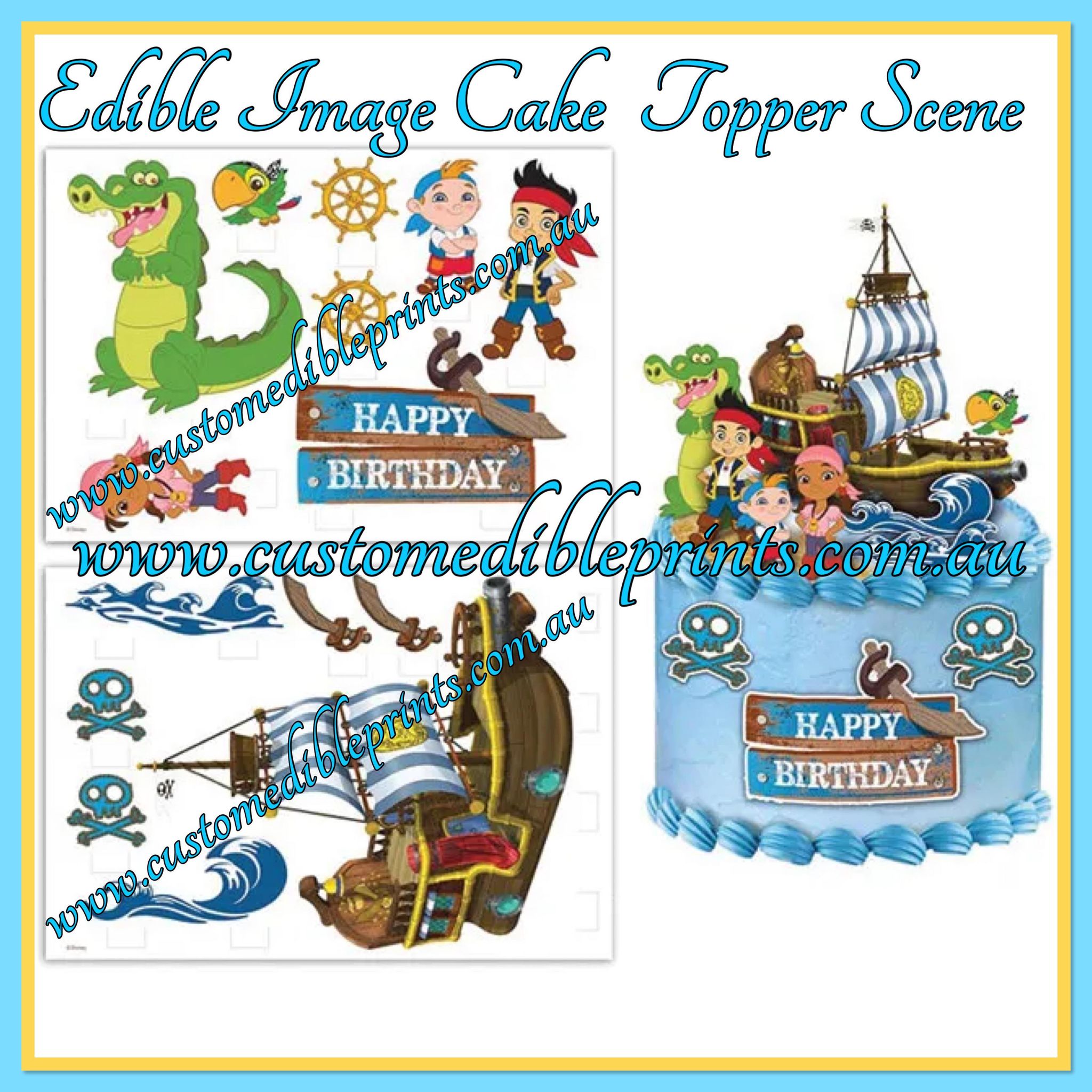 DISNEY JAKE AND THE NEVER LAND PIRATES CAKE TOPPER SCENE - EDIBLE ...
