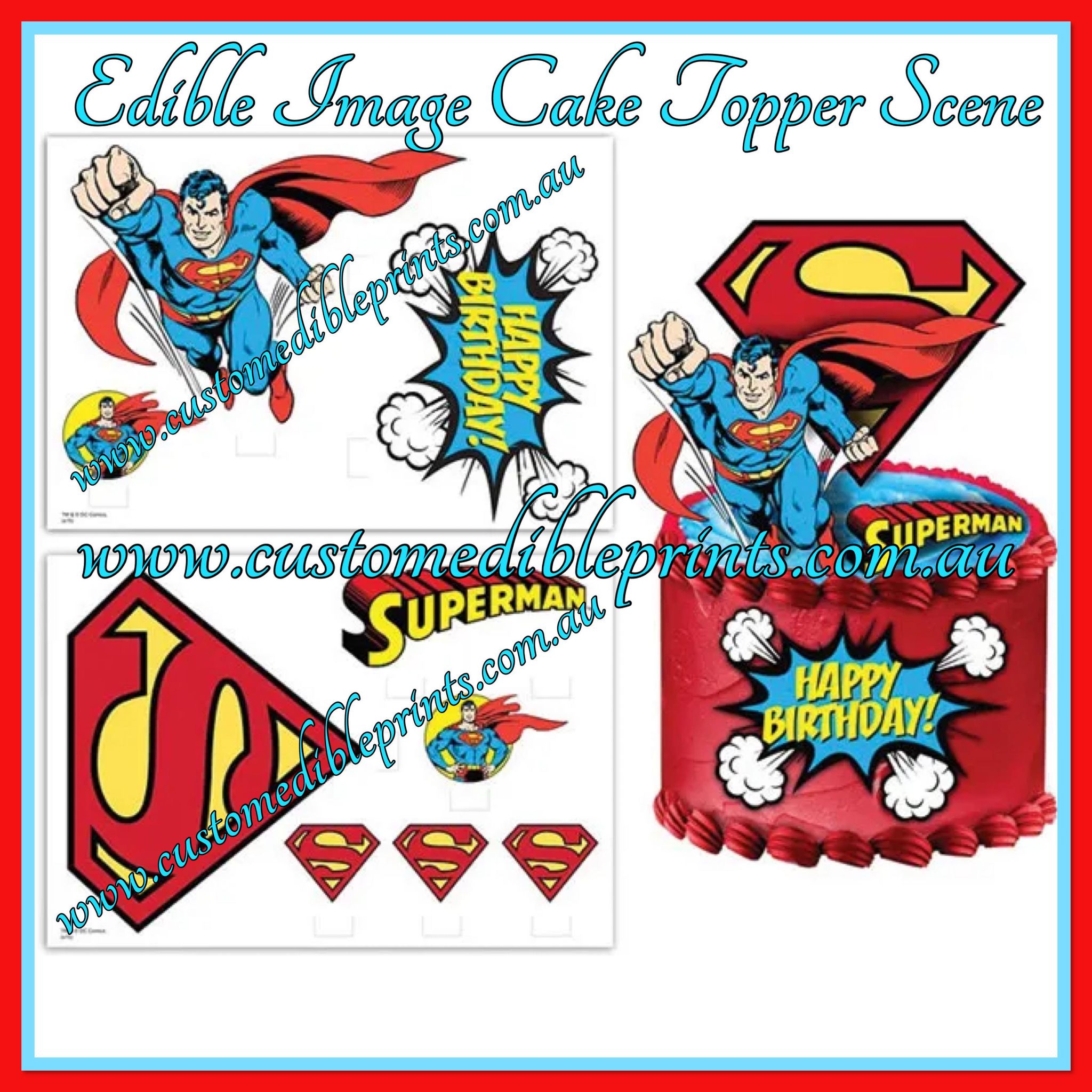 SUPERMAN CAKE TOPPER SCENE - EDIBLE IMAGES | CUSTOM EDIBLE PRINTS